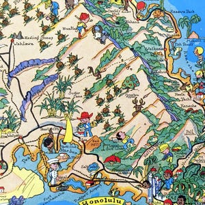 Antique 1931 Island of Oahu, Hawaii Map by Ruth Taylor – Honolulu ...