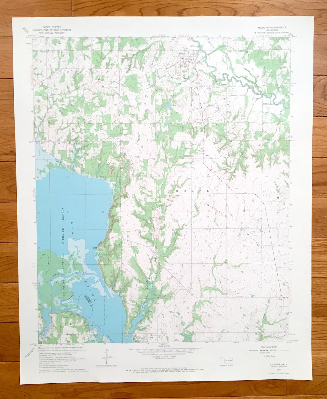 Antique Milburn, Oklahoma 1967 US Geological Survey Topographic Map ...