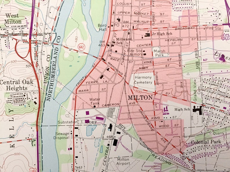 Antique Milton, Pennsylvania 1965 US Geological Survey Topographic Map ...