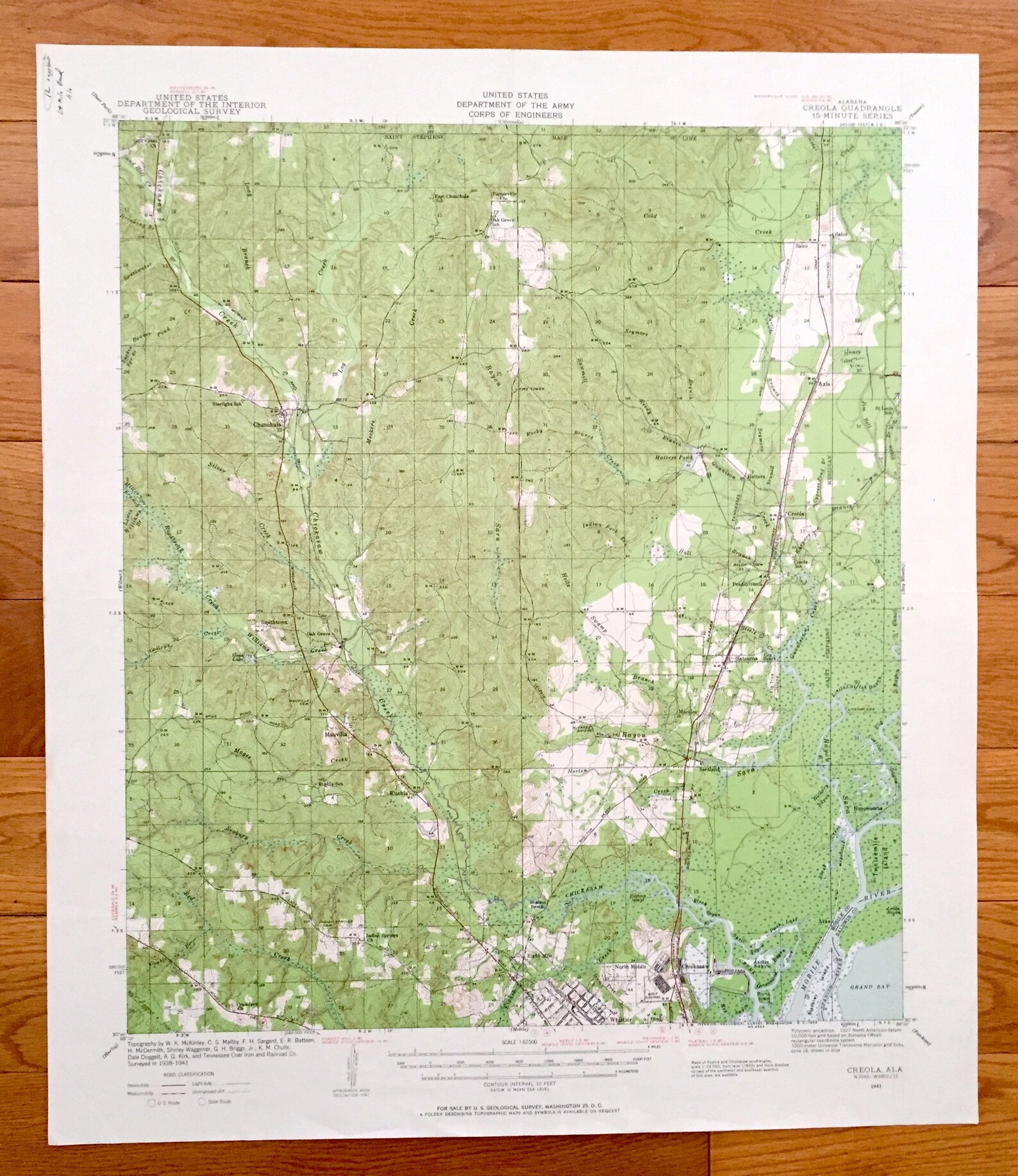 Antique Creola, Alabama 1941 US Geological Survey Topographic Map ...