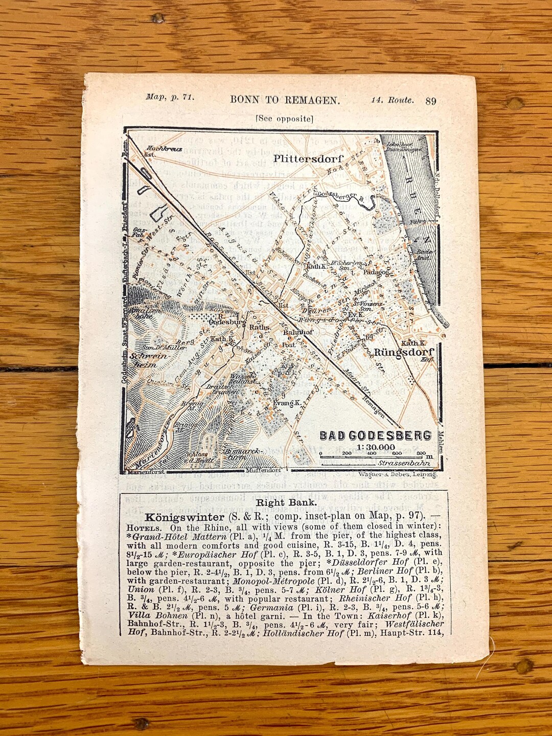 Antique 1911 Bad Godesberg, Germany Map From Baedekers Guide Atlas Bonn ...