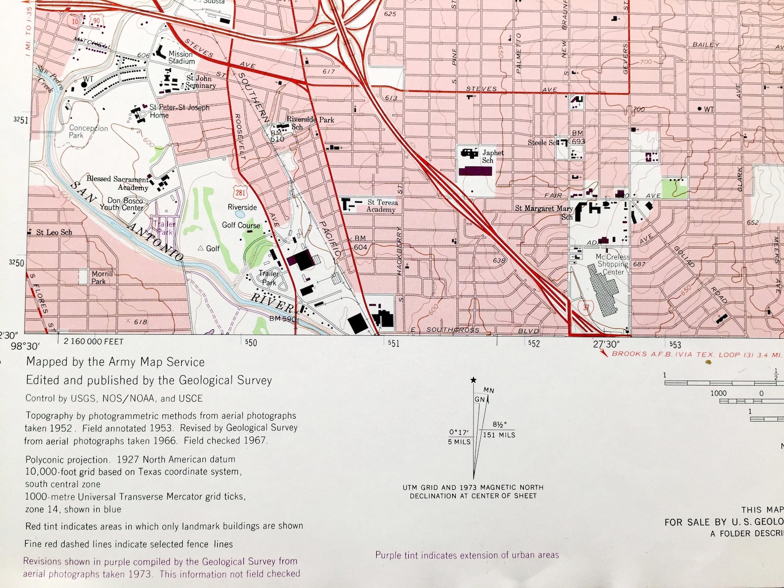 Antique San Antonio East, Texas 1967 US Geological Survey Topographic ...
