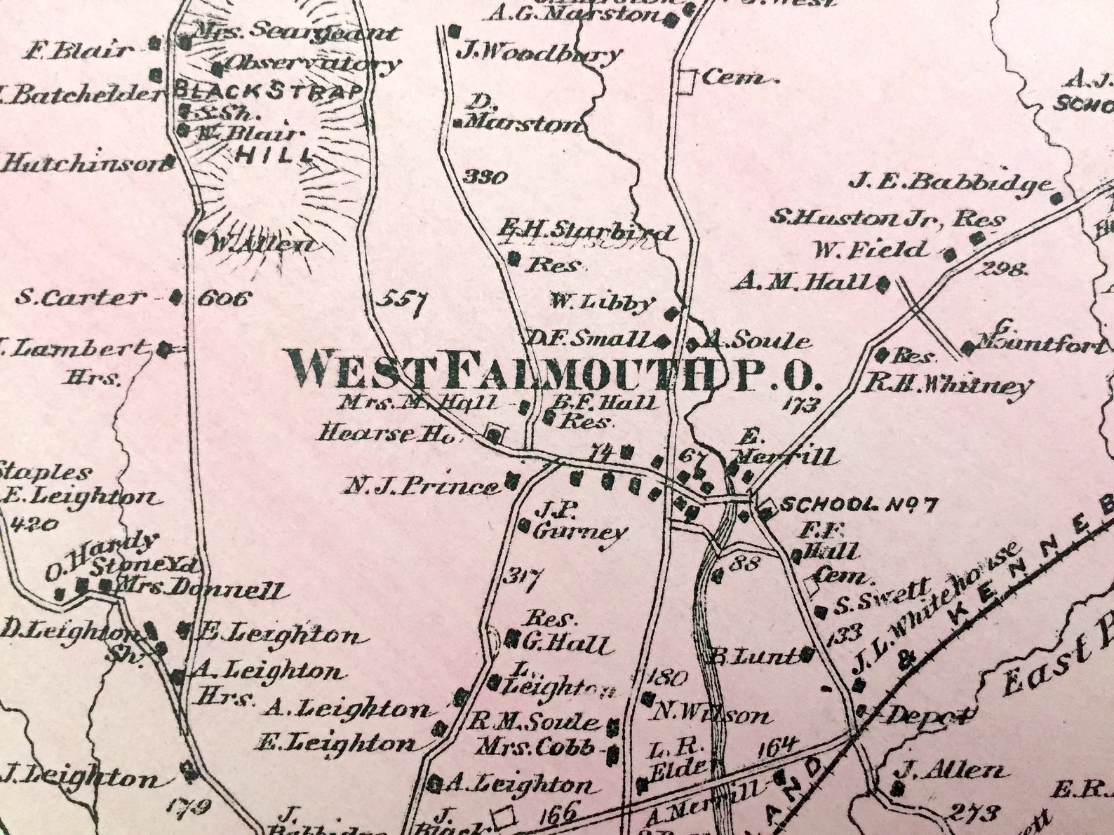 Antique 1871 Falmouth, Maine Map From F.W. Beers Atlas of Cumberland ...