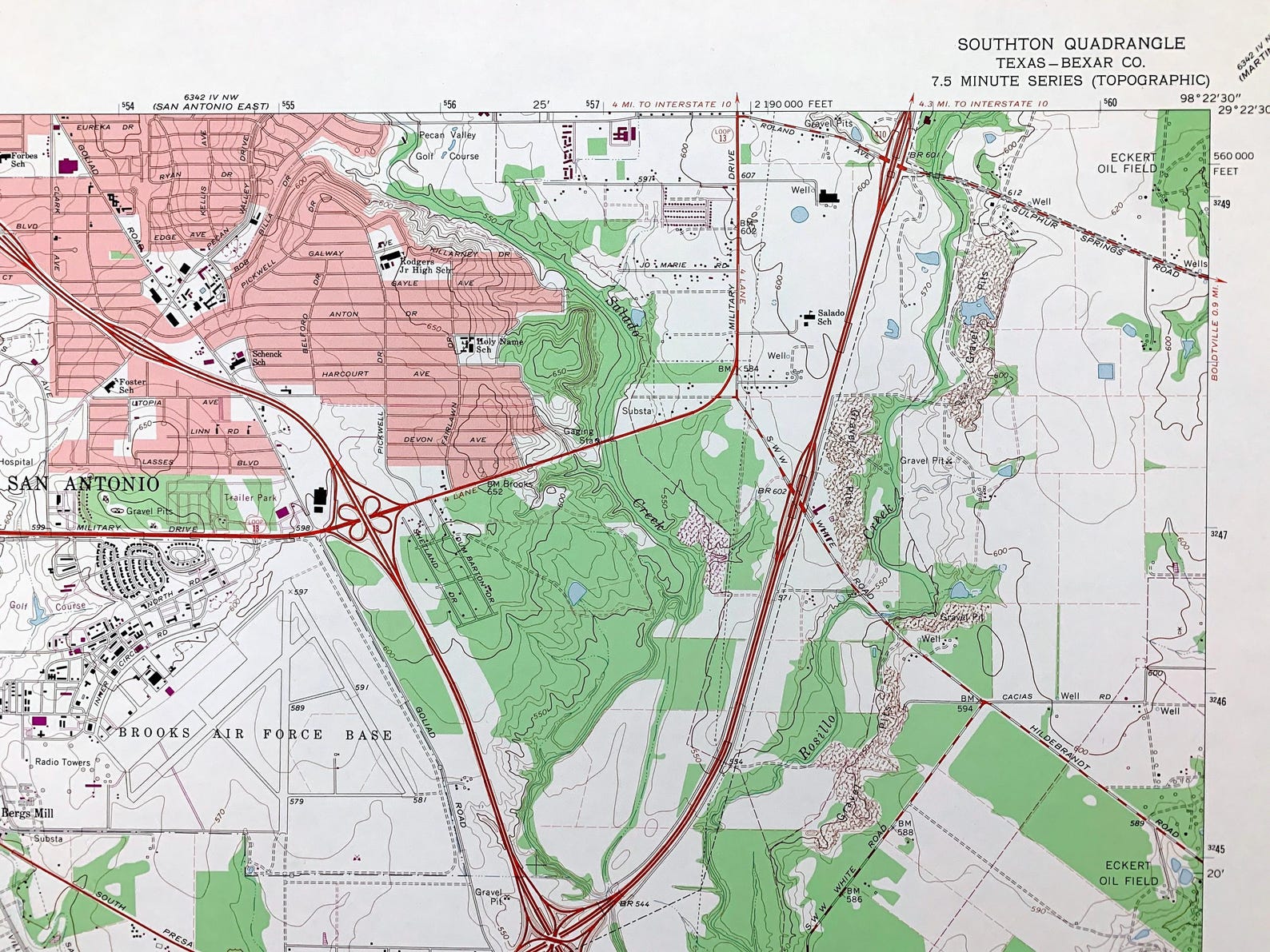 Antique San Antonio, Texas 1967 US Geological Survey Topographic Map ...