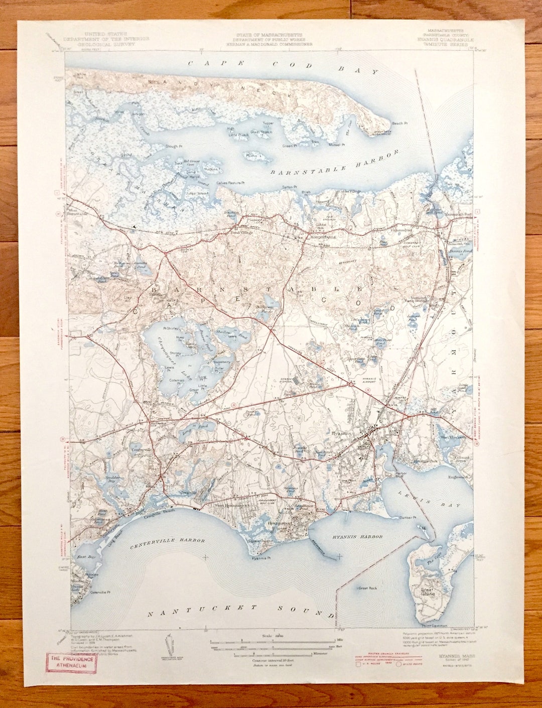 Antique Hyannis, Massachusetts 1942 US Geological Survey Topographic ...