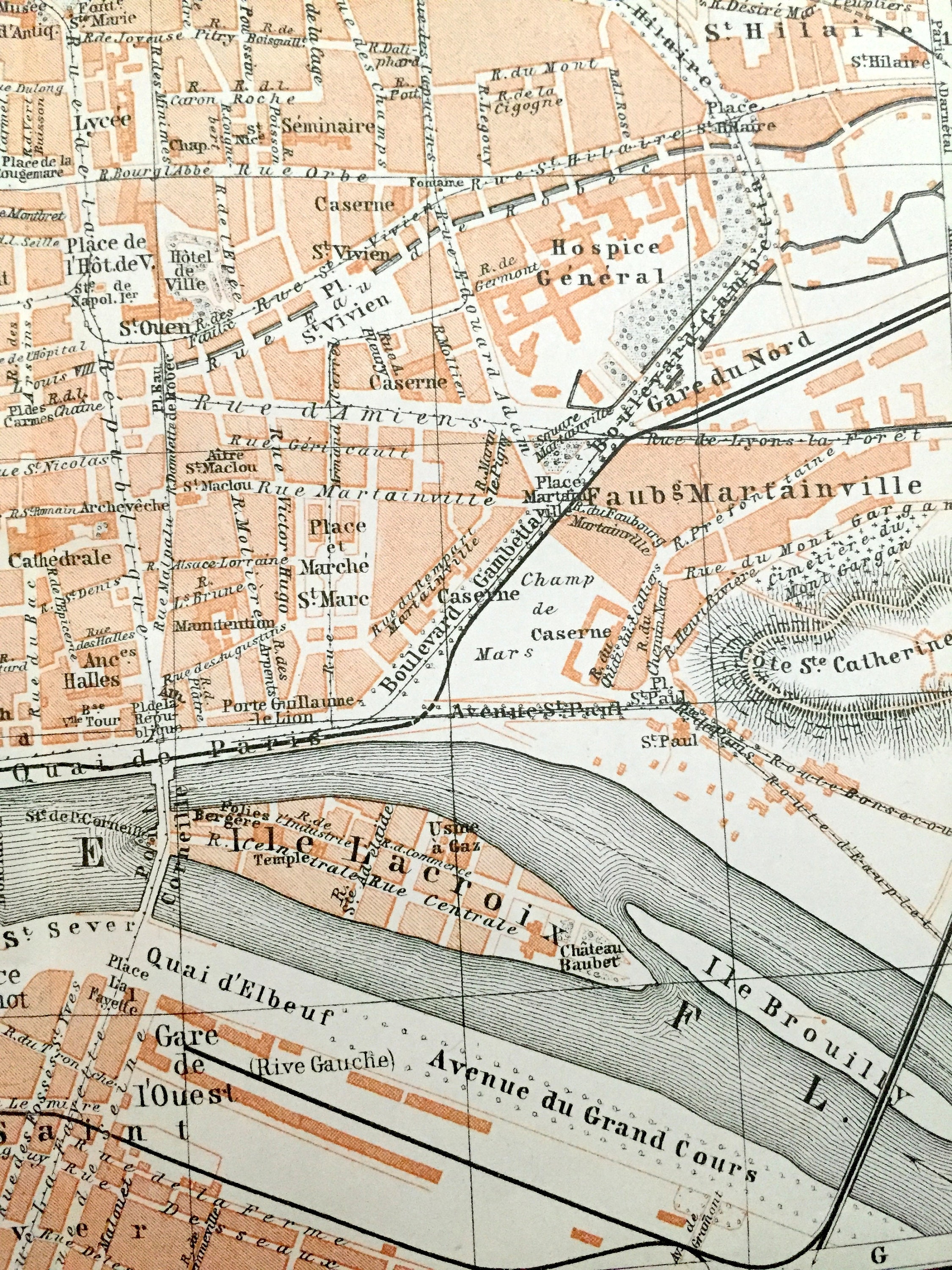 Antique 1909 Rouen, France Map From Baedekers Guide Atlas – Normandy ...