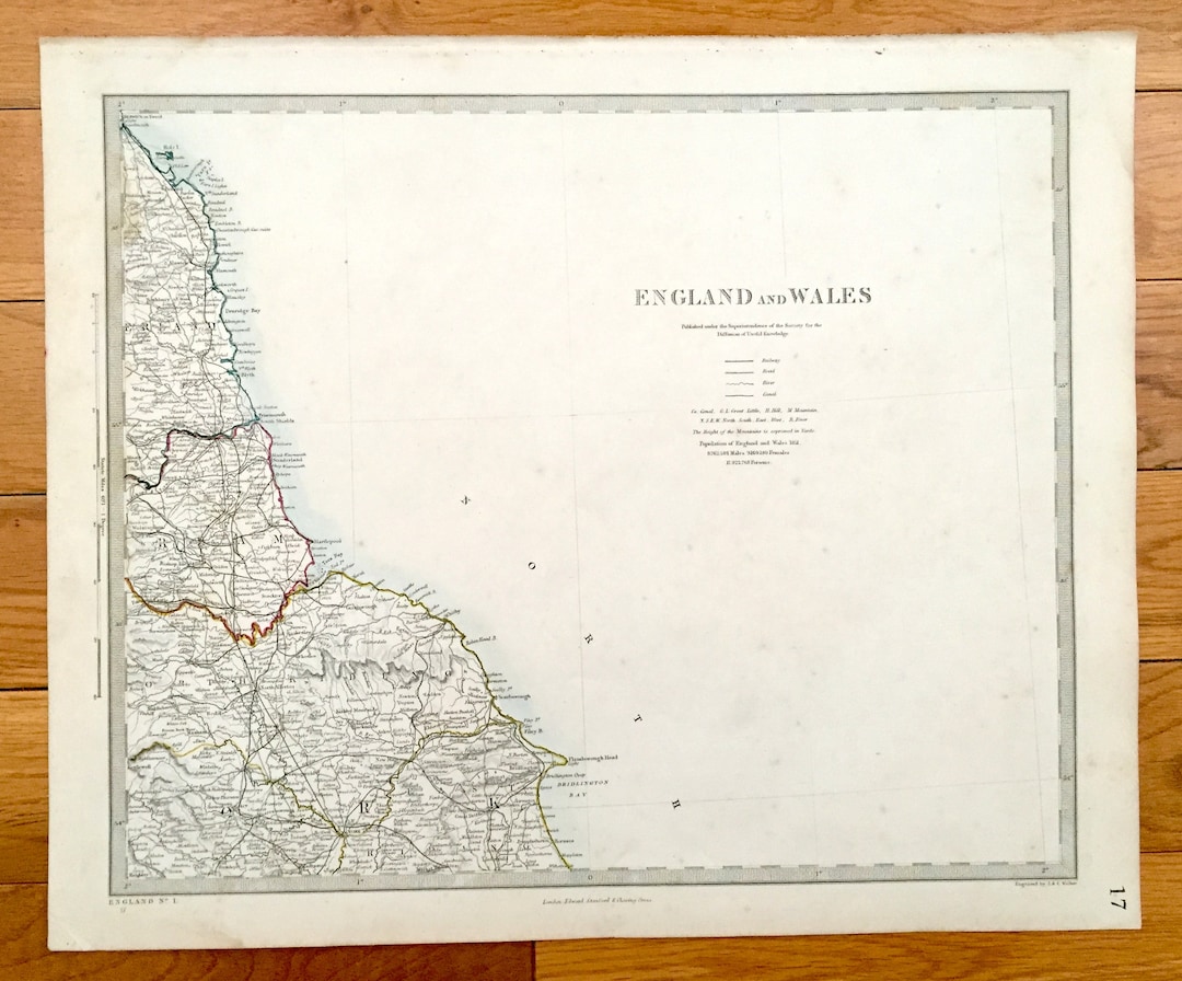 Antique 1845 England and Wales Map From SDUK Atlas – Bridlington ...