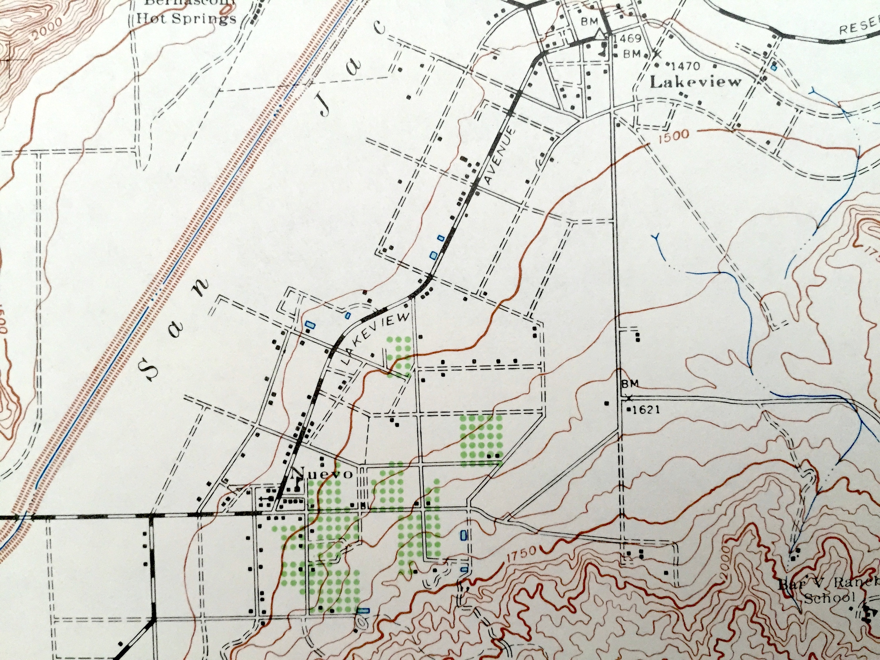 Antique Perris, California 1942 US Geological Survey Topographic Map ...