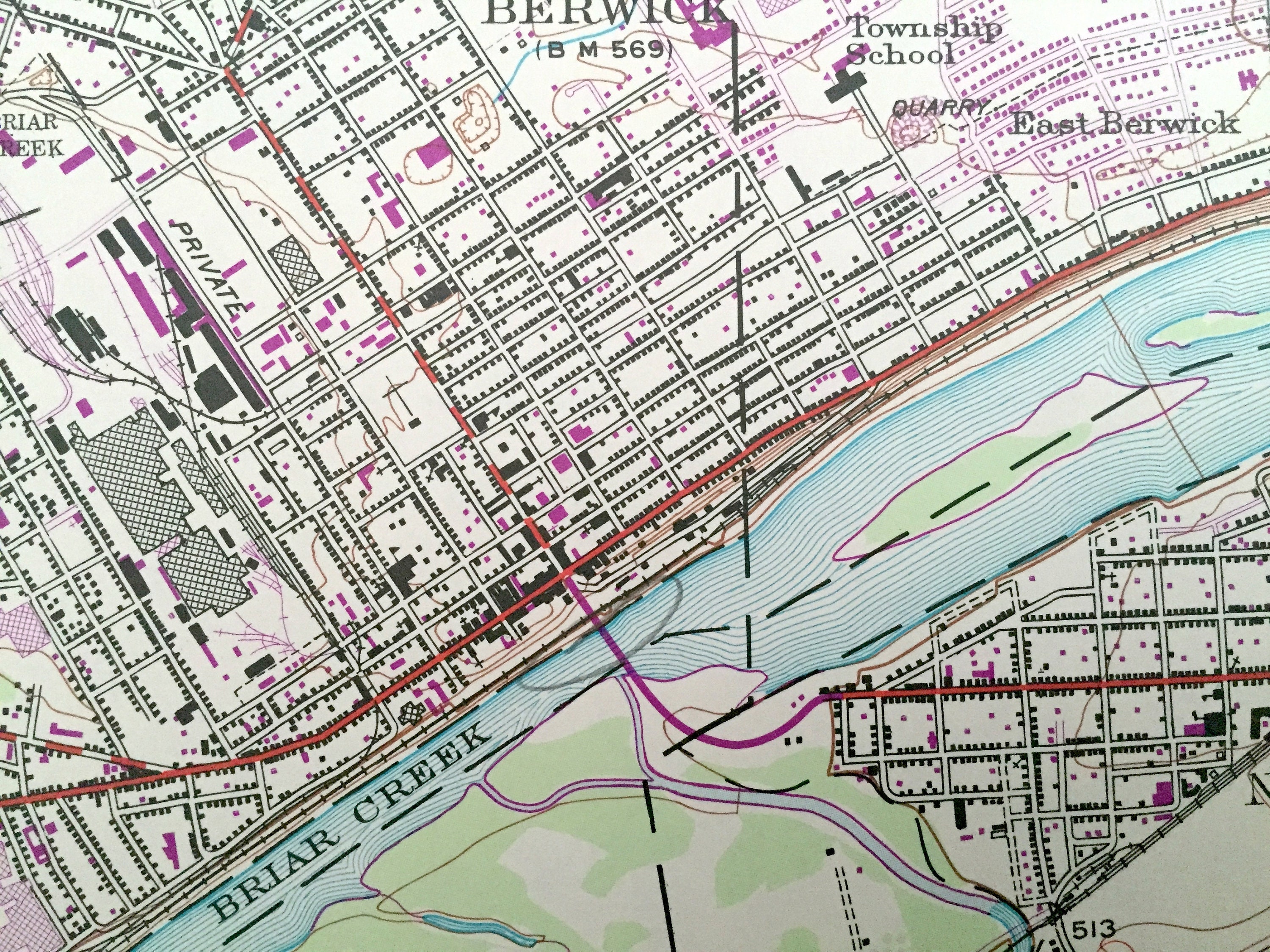 Antique Berwick, Pennsylvania 1955 US Geological Survey Topographic Map ...