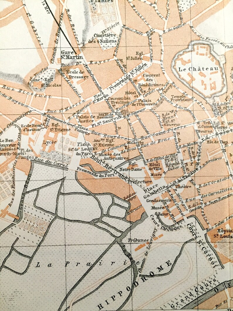 Antique 1909 Caen France Map From Baedekers Guide Atlas - Etsy