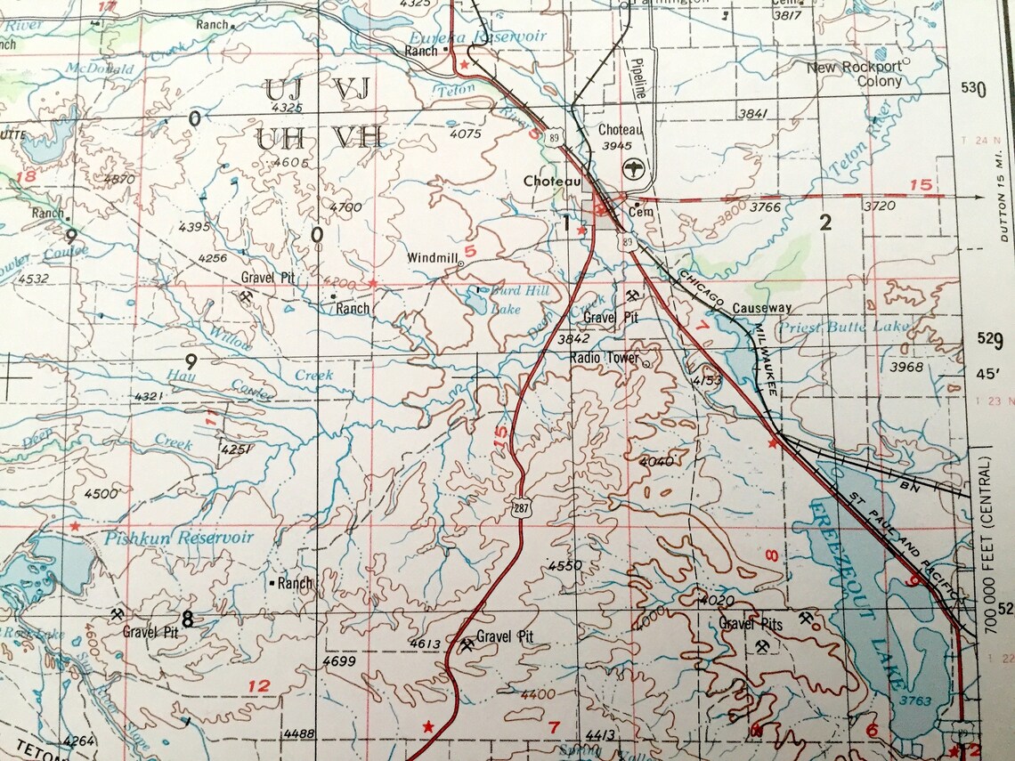 Antique Choteau, Montana 1955 US Geological Survey Topographic Map ...