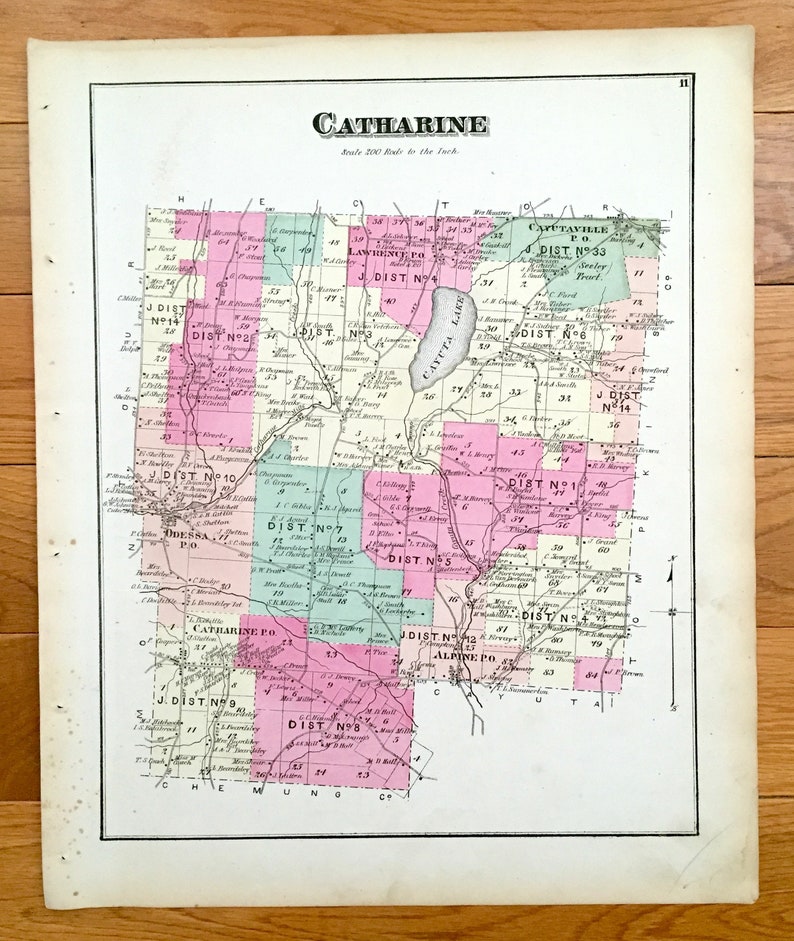 Antique 1874 Catharine New York Map From Pomeroy Whitman & | Etsy