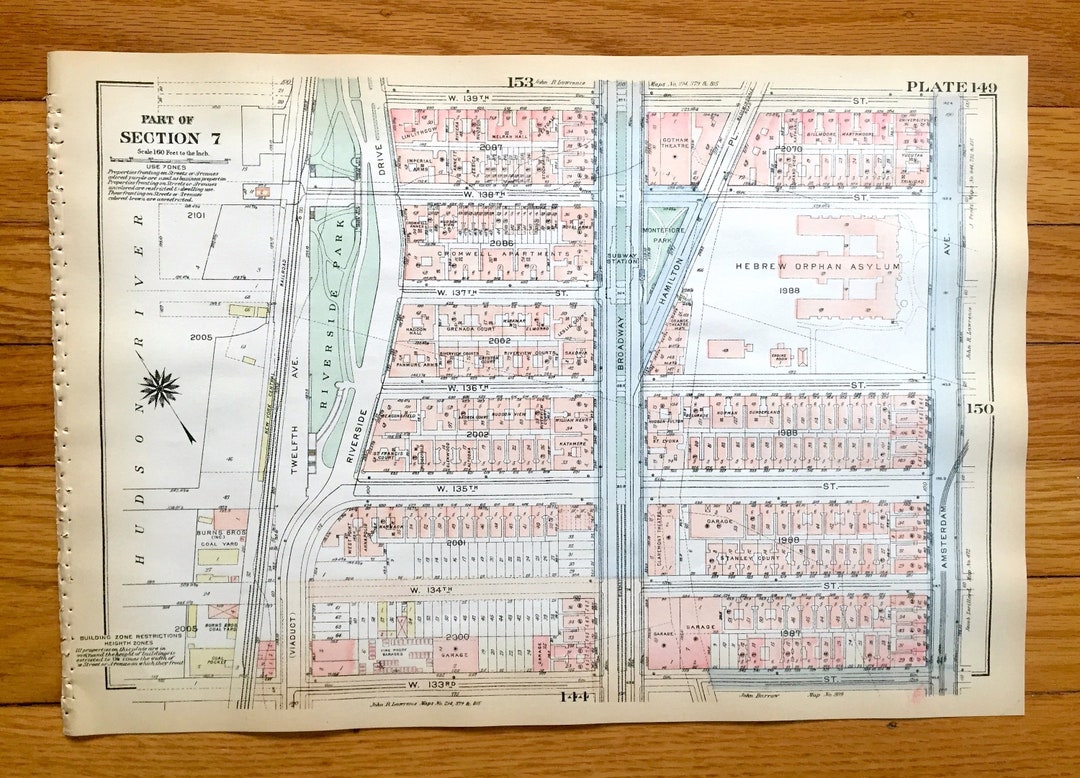 Antique Manhattan, New York City Map From Bromley's 1925 Manhattan Land ...