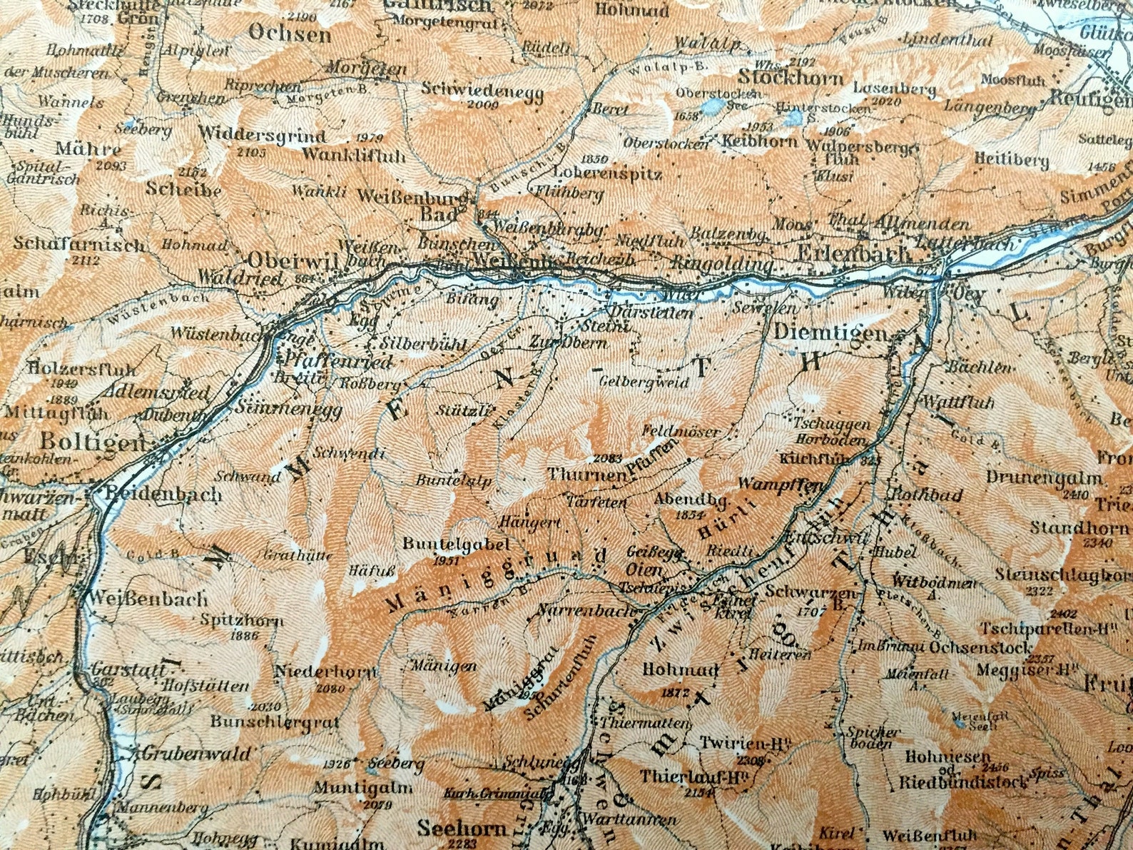 Antique 1913 Spiez, Switzerland Map From Baedekers Guide Atlas Lake ...