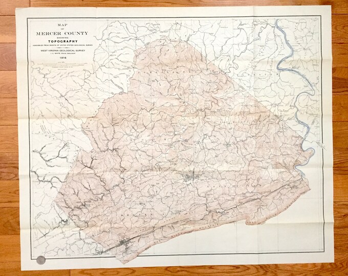 Antique Mercer County, West Virginia 1916 Geological Survey Map ...