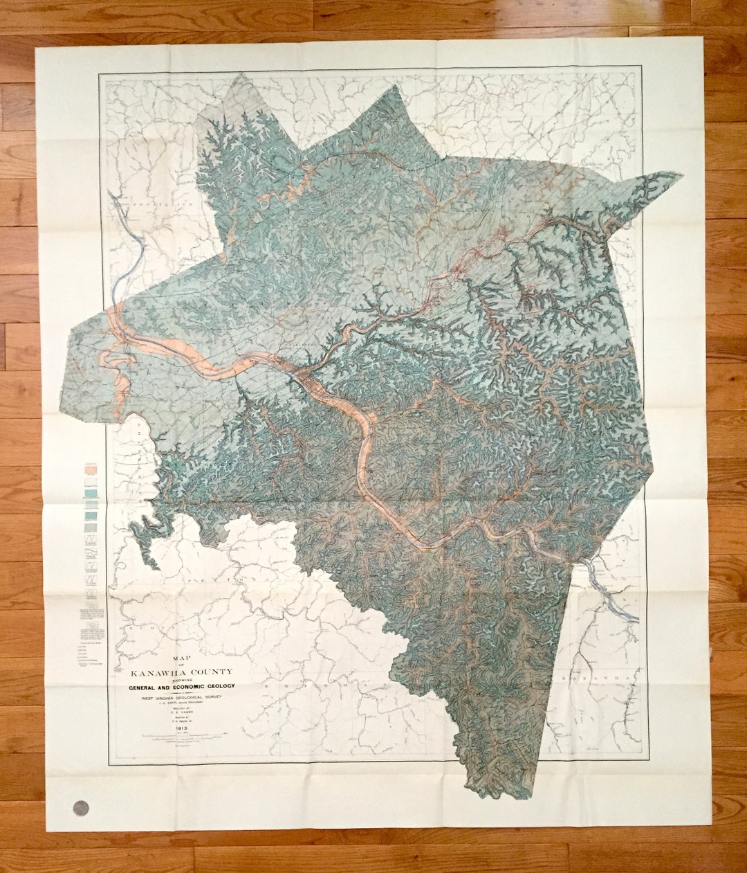 Antique Kanawha County, West Virginia 1913 Geological Survey Map ...