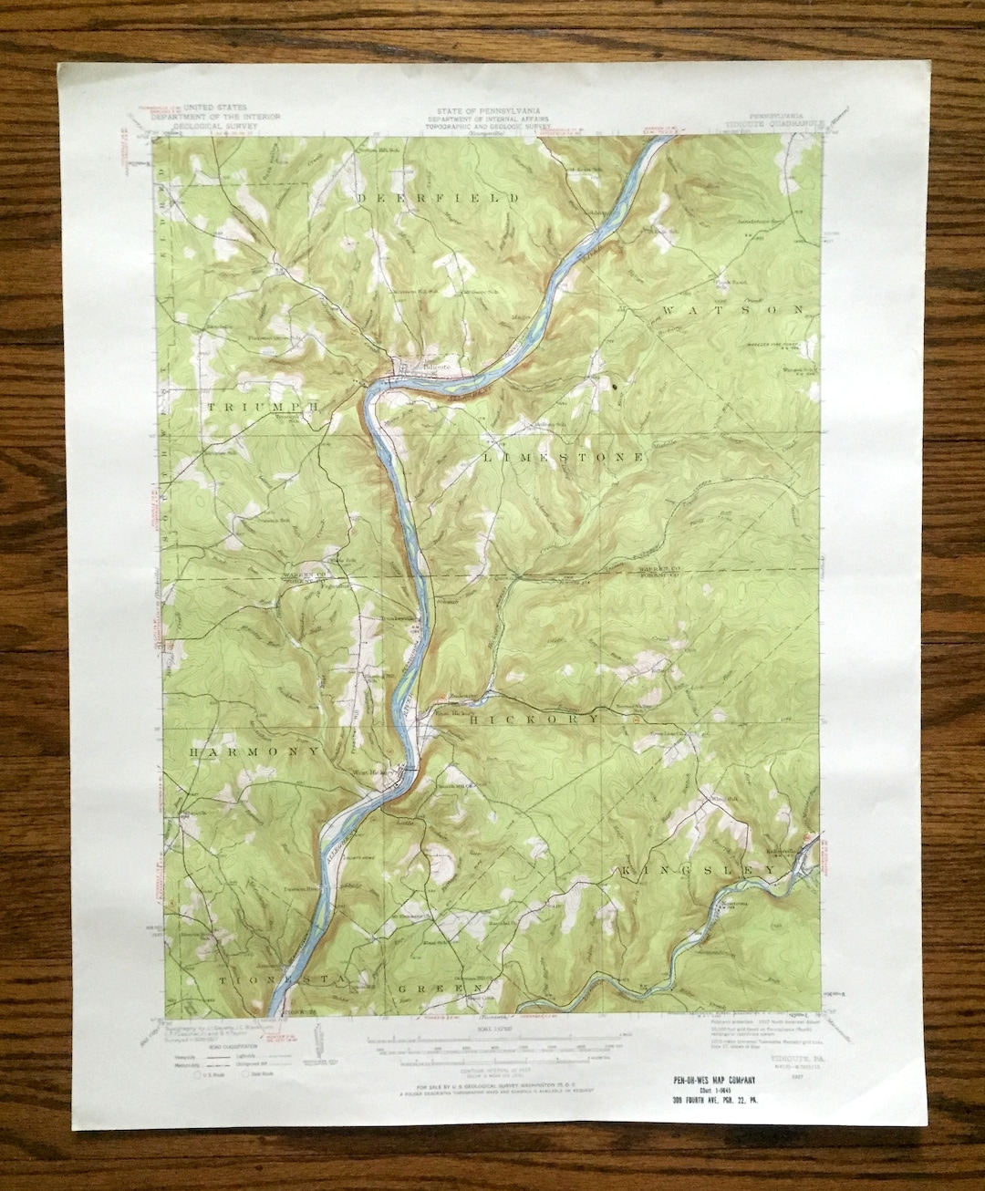Antique Tidioute, Pennsylvania 1927 US Geological Survey Topographic ...