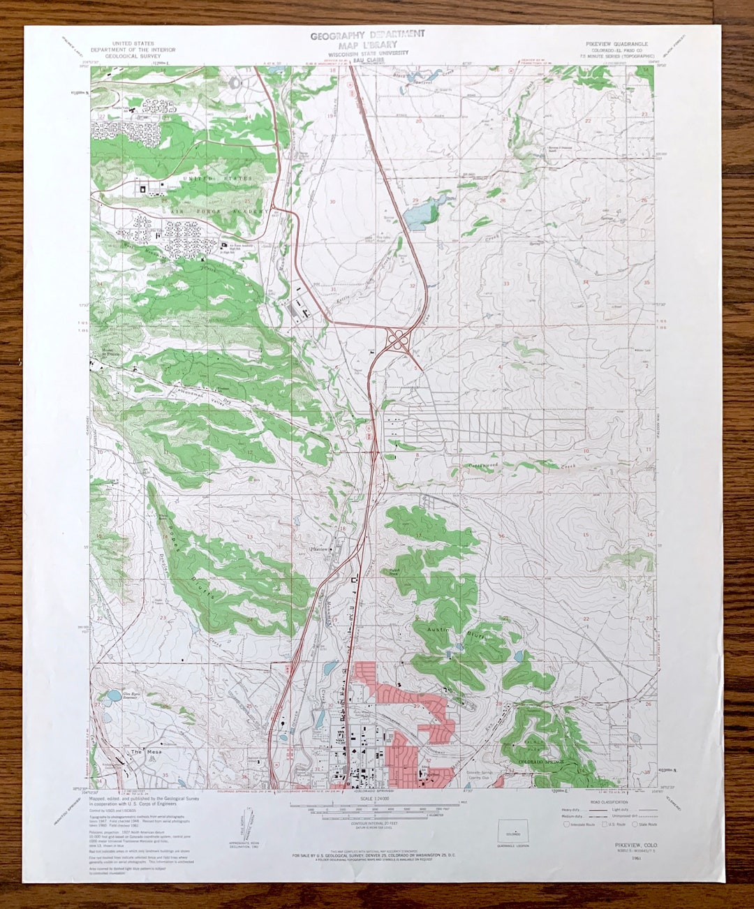 Antique Pikeview, Colorado 1961 US Geological Survey Topographic Map ...