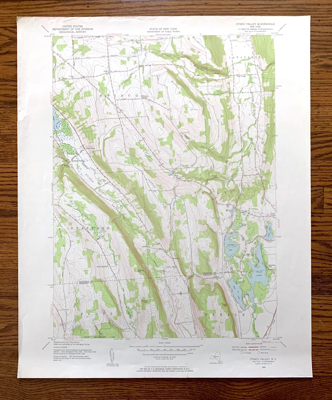 Antique Otisco Valley, New York 1955 US Geological Survey Topographic ...