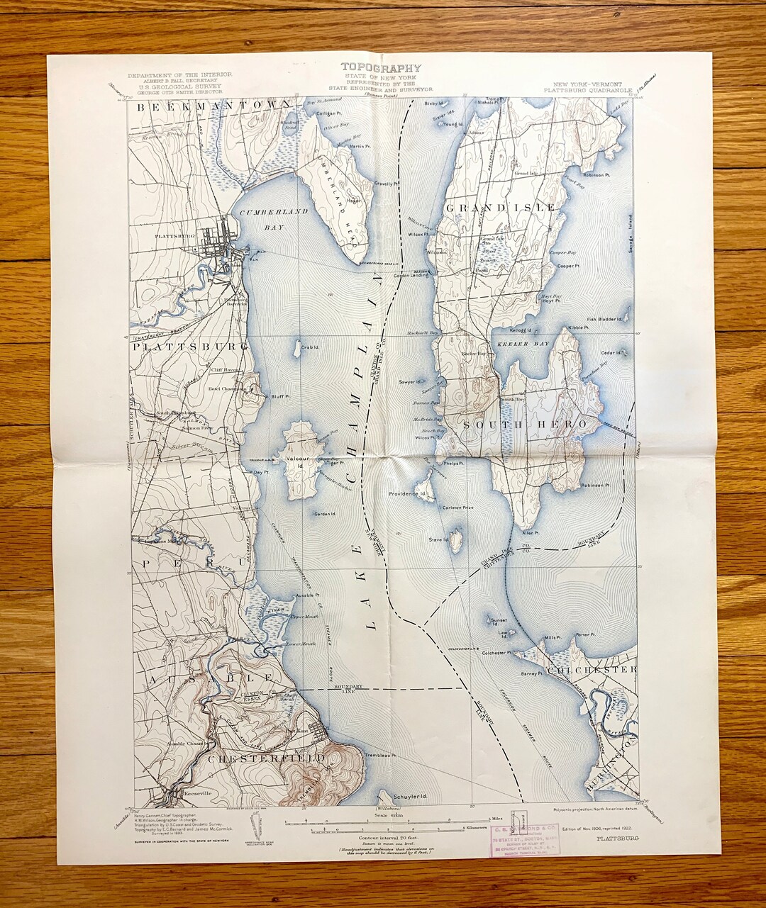 Antique Plattsburgh, New York 1906 US Geological Survey Topographic Map ...