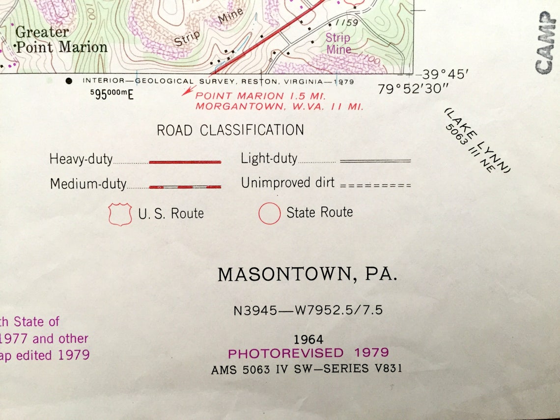 Antique Masontown, Pennsylvania 1964 US Geological Survey Topographic ...