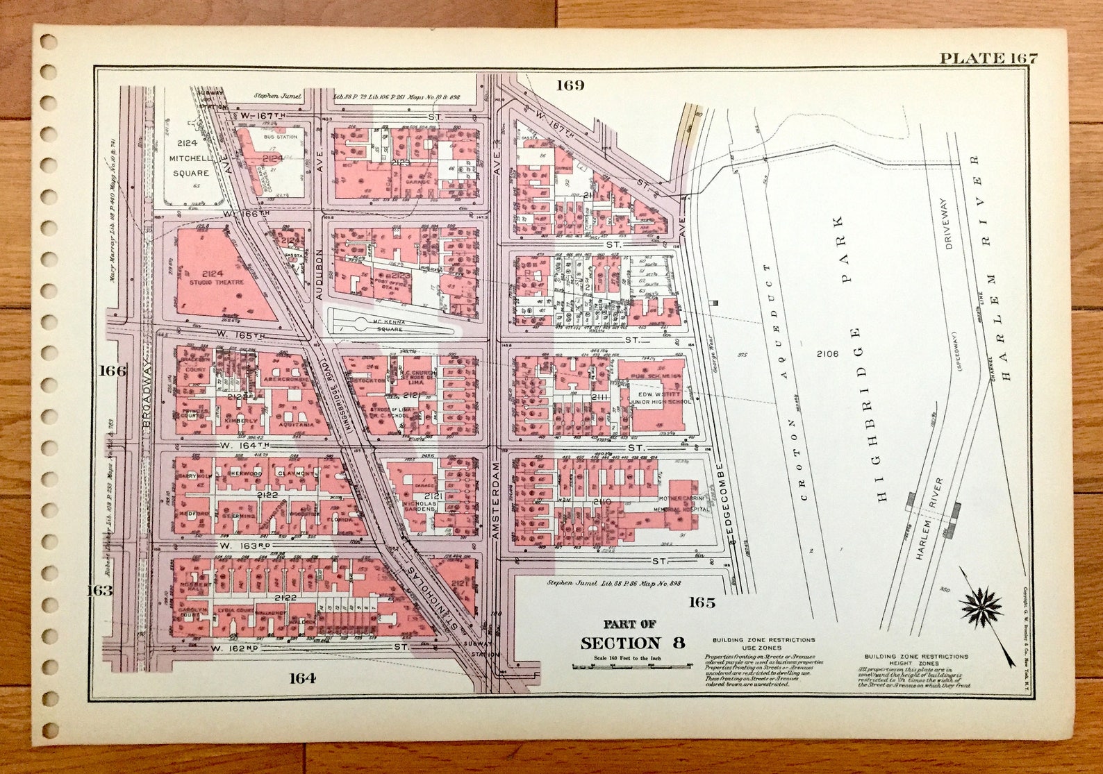 Antique Manhattan, New York City Map From Bromley's 1955 Manhattan Land ...