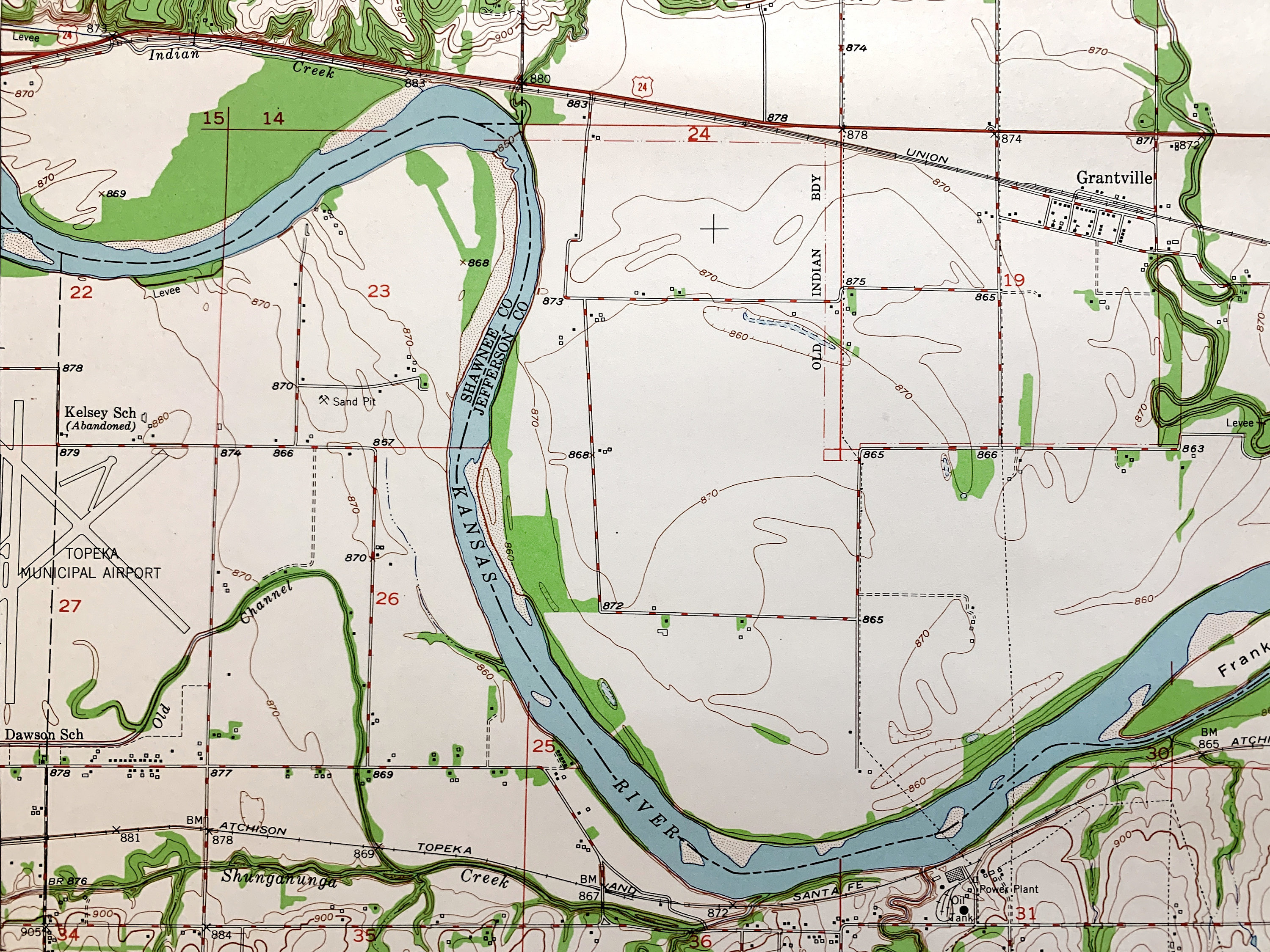 Antique Grantville, Kansas 1950 US Geological Survey Topographic Map ...