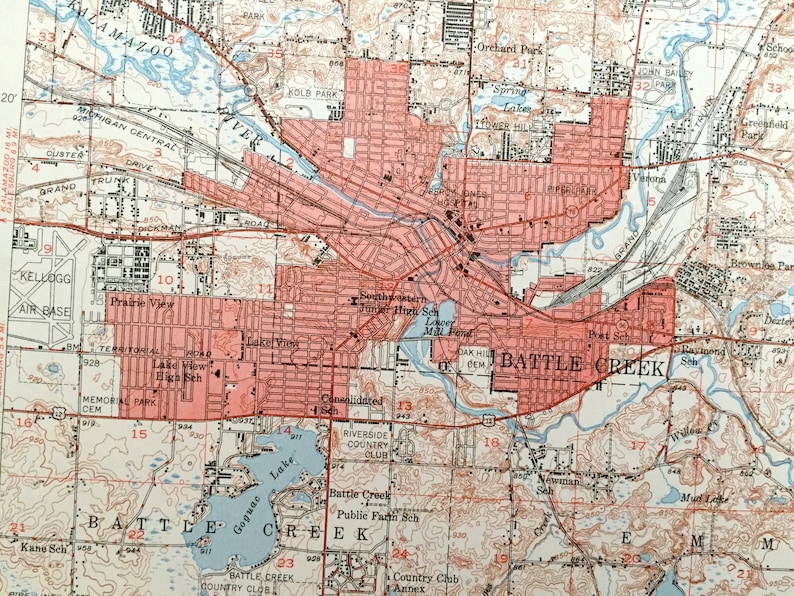 Antique Battle Creek, Michigan 1950 US Geological Survey Topographic ...