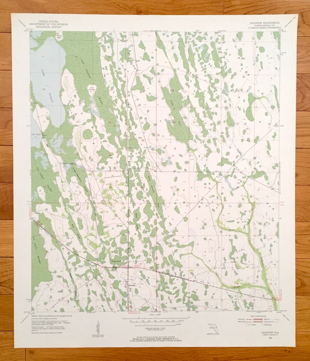 Antique Holopaw, Florida 1953 US Geological Survey Topographic Map ...