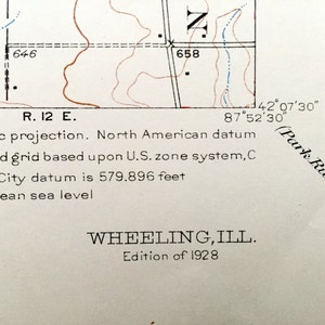 Antique Wheeling, Illinois 1928 US Geological Survey Topographic Map ...