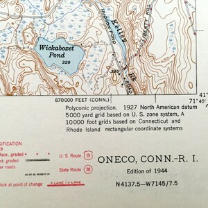 Antique Oneco, Connecticut 1944 US Geological Survey Topographic Map ...