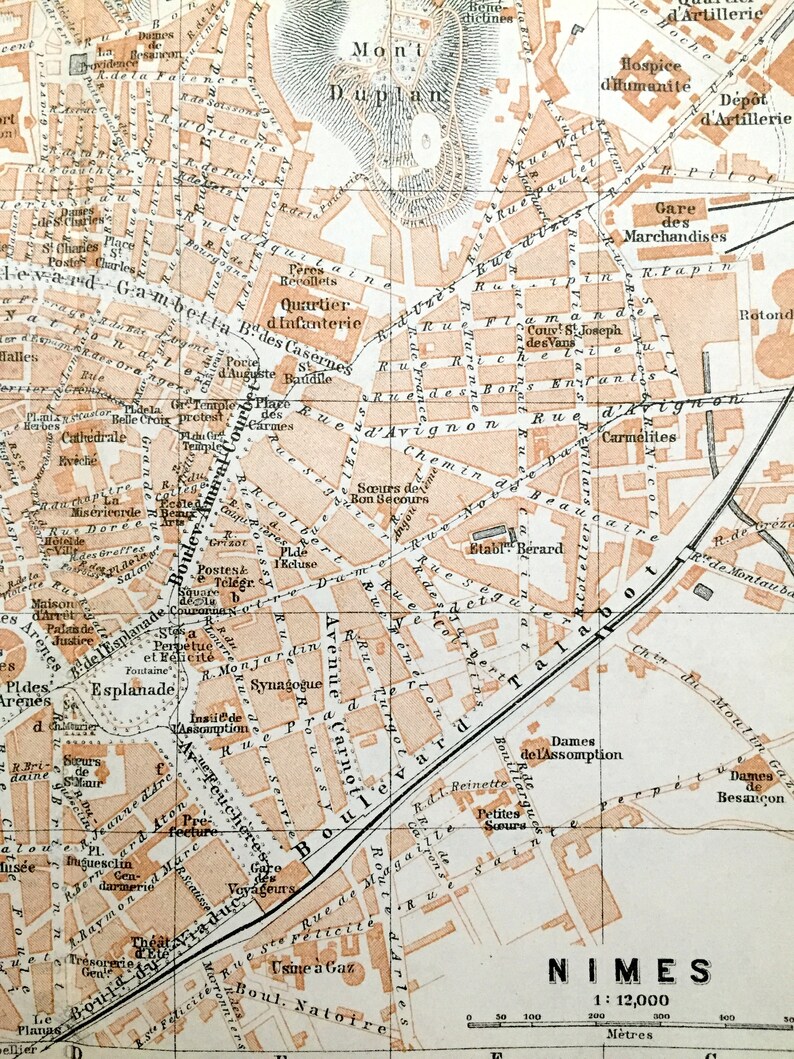 Antique 1914 Nimes France Map from Baedekers Guide Atlas | Etsy