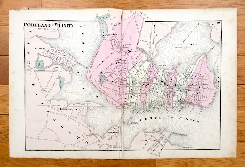 Antique 1871 Portland Maine Map From FW Beers Atlas of - Etsy