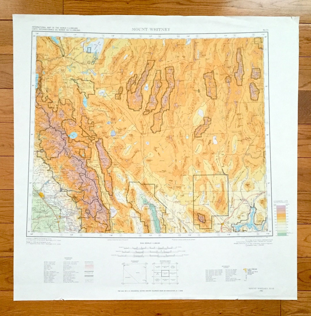 Antique Mount Whitney, California 1966 US Geological Survey Topographic ...