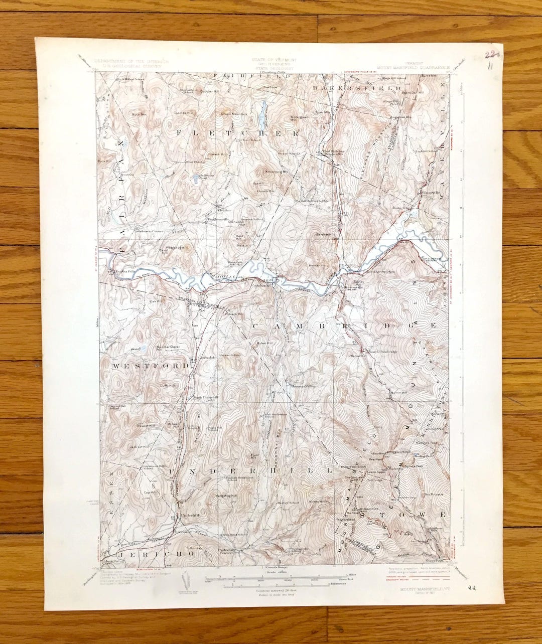 Antique Mt Mansfield, Vermont 1927 US Geological Survey Topographic Map ...
