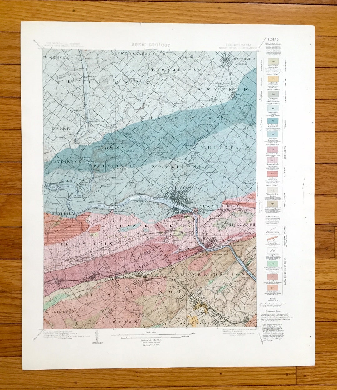 Antique Main Line, Philadelphia, Pennsylvania 1894 USGS Contour Map ...