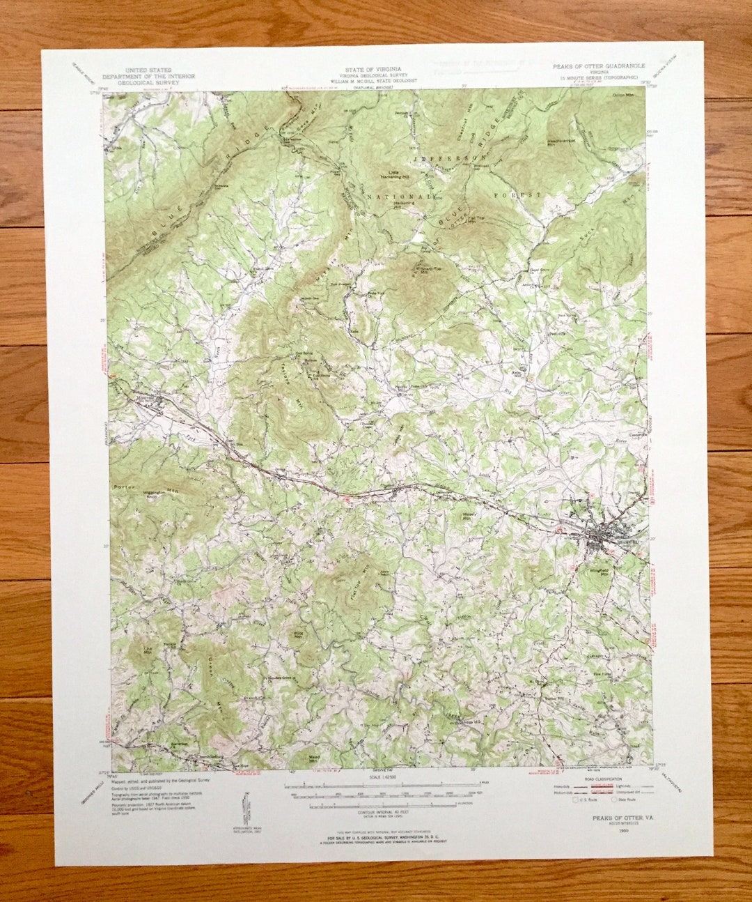 Antique Peaks of Otter, Virginia 1950 US Geological Survey Topographic ...
