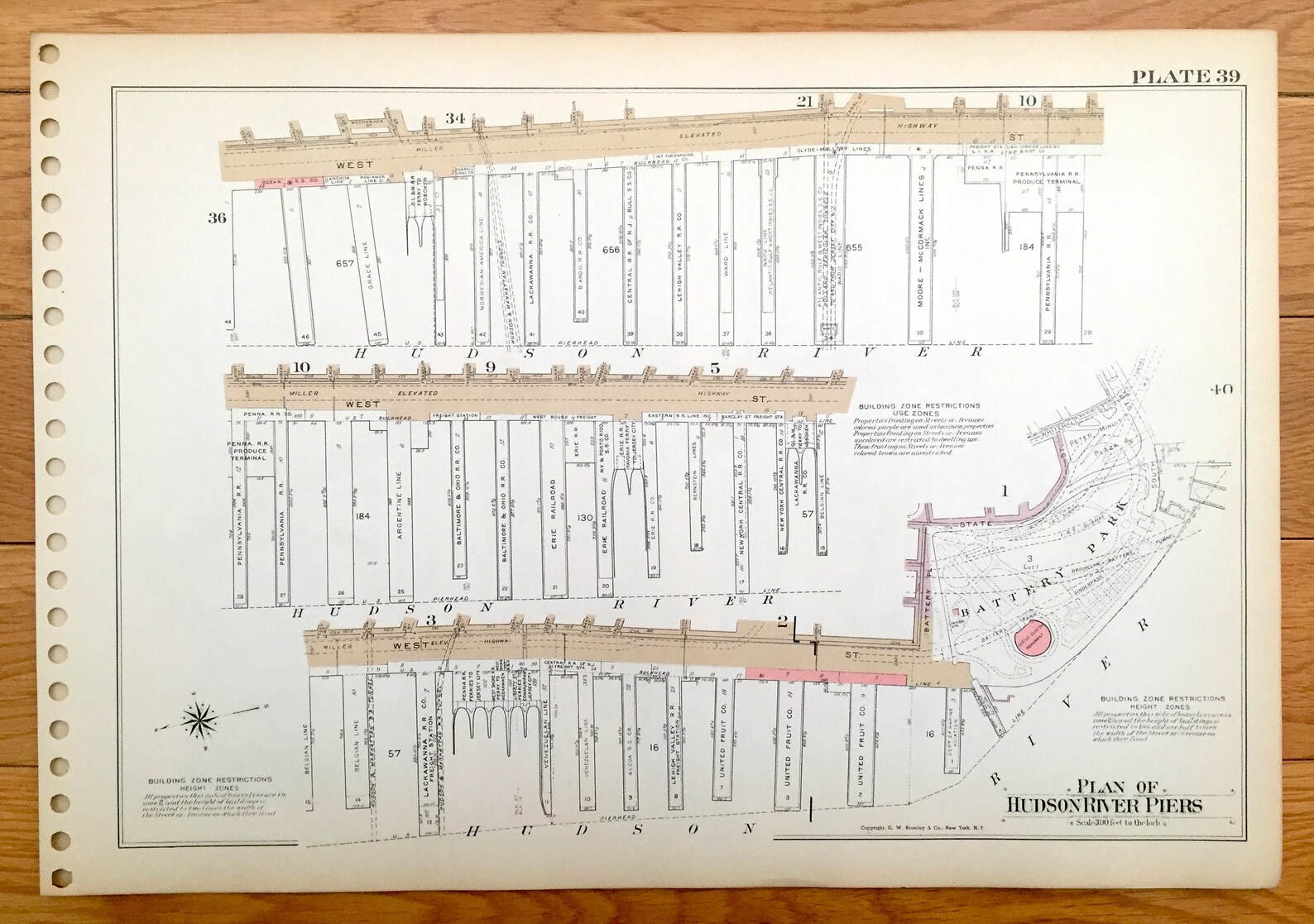Antique Manhattan, New York Map From Bromley's 1955 Manhattan Land Book ...