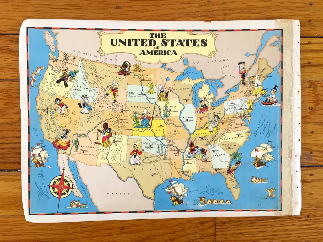 Antique 1938 United States of America Map From Our Gay Geography by ...
