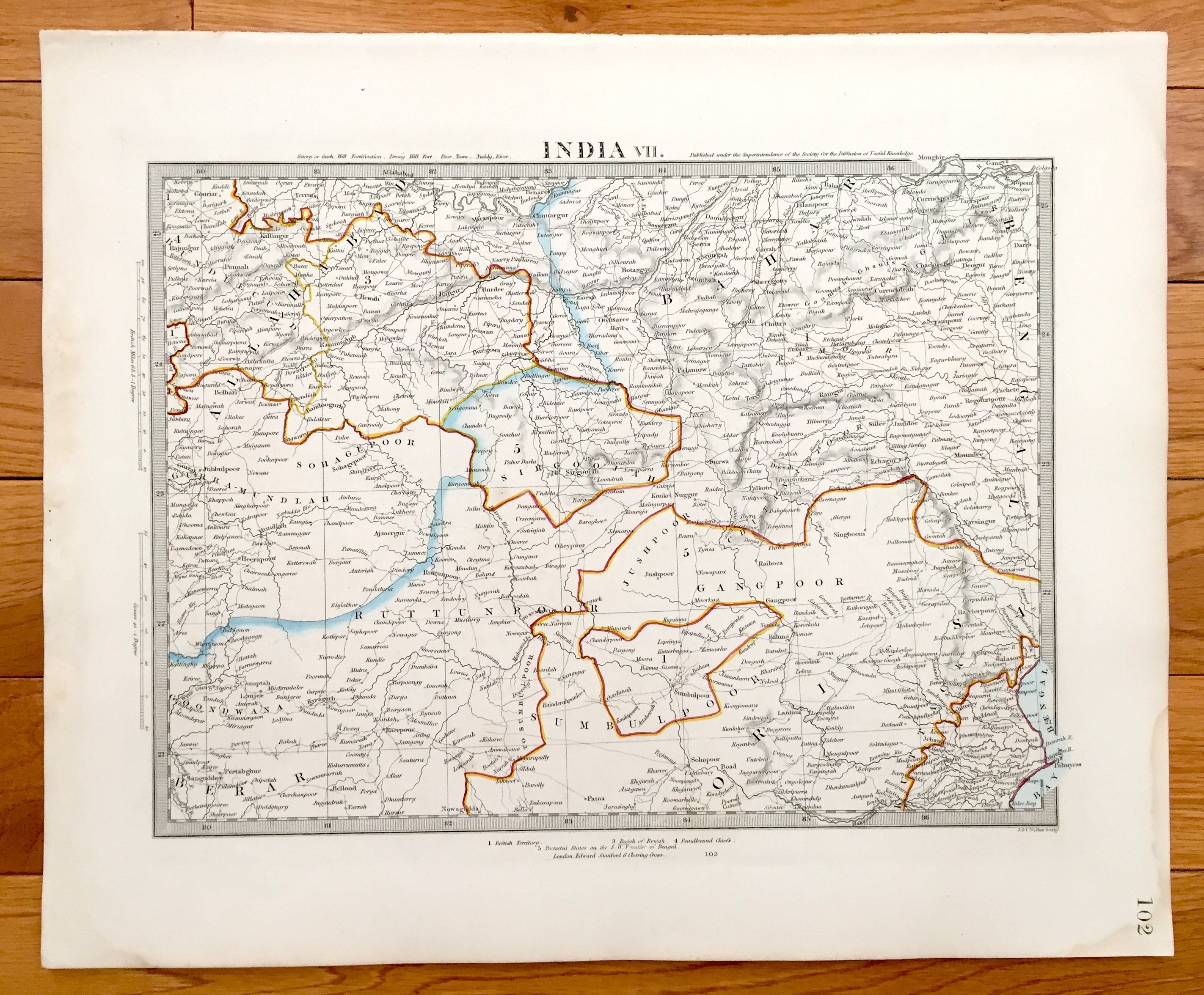 Antique 1845 India Map From SDUK Atlas – Palmyras, Odisha, Sumbulpoor ...