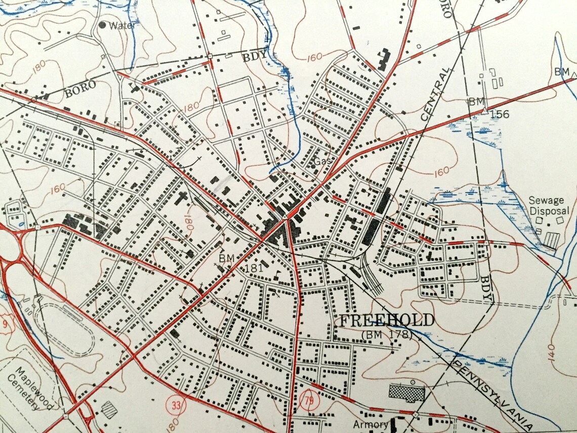 Antique Freehold, New Jersey 1953 US Geological Survey Topographic Map ...