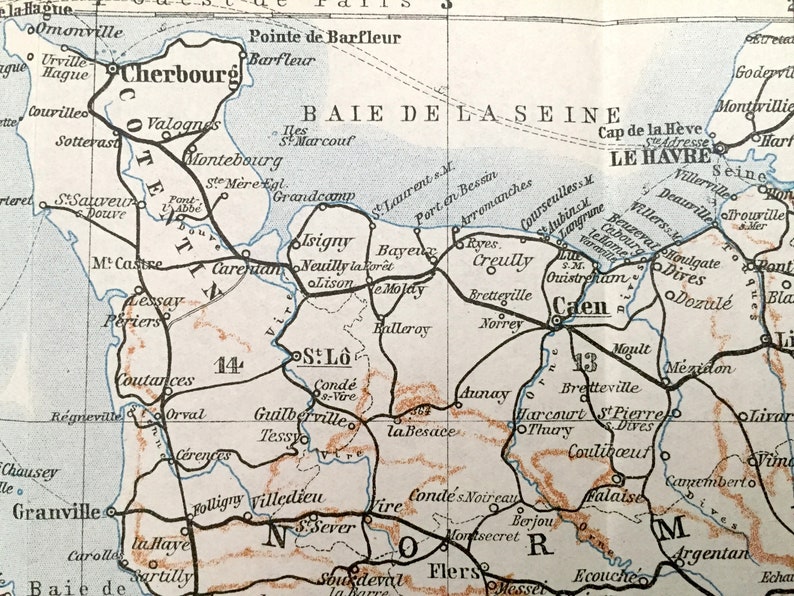 Antique 1909 Northwestern France Map From Baedekers Guide - Etsy