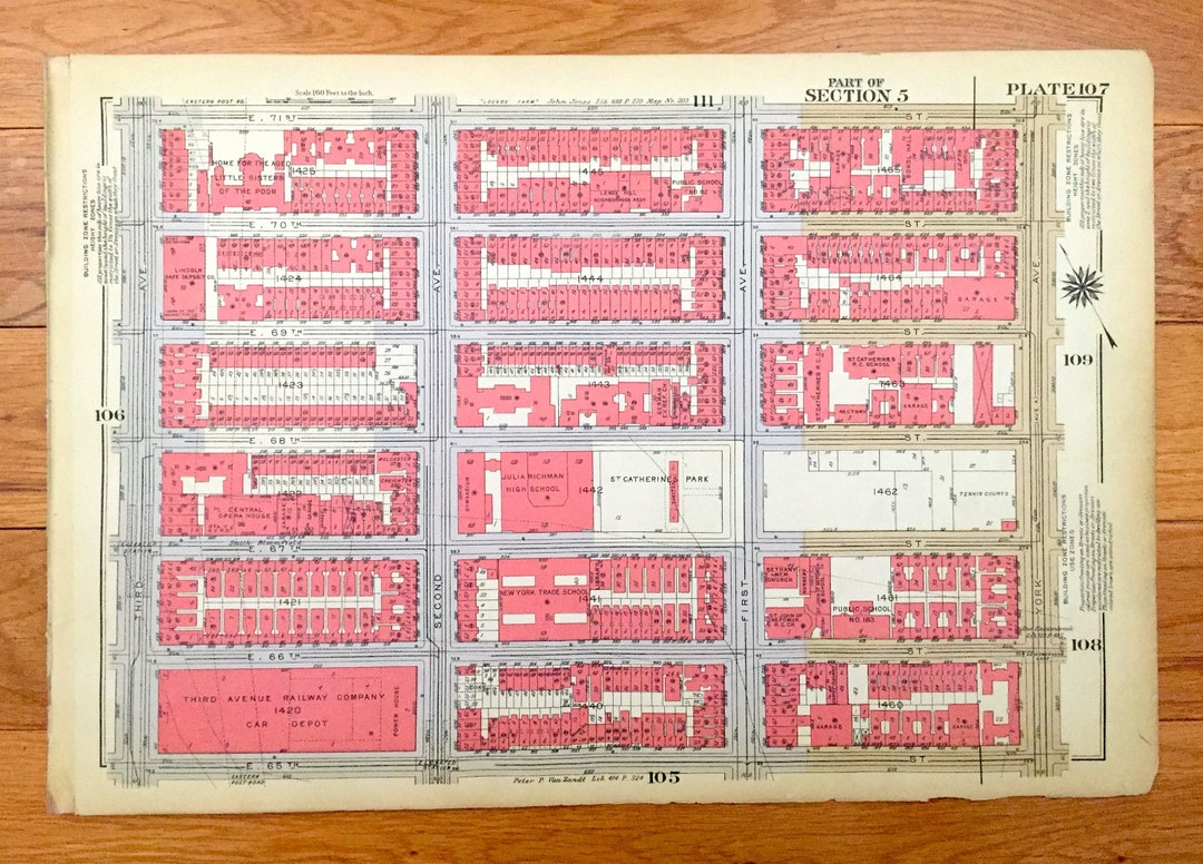 Antique Manhattan, New York City Map From Bromley's 1934 Manhattan Land ...