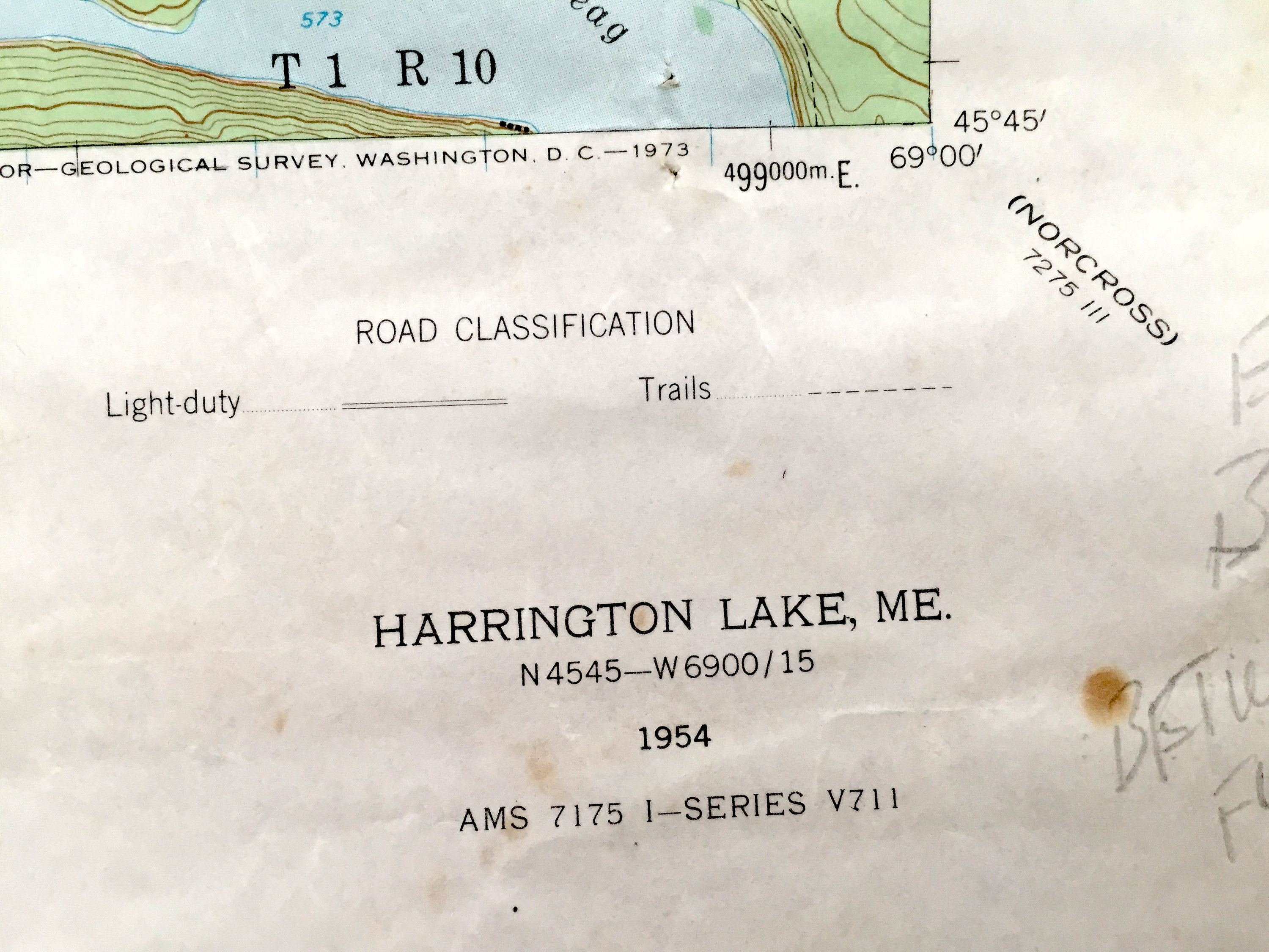 Antique Harrington Lake, Maine 1954 US Geological Survey Topographic ...