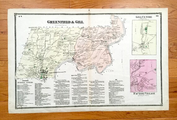 Antique 1871 Greenfield & Gill Massachusetts Map From F.W. - Etsy