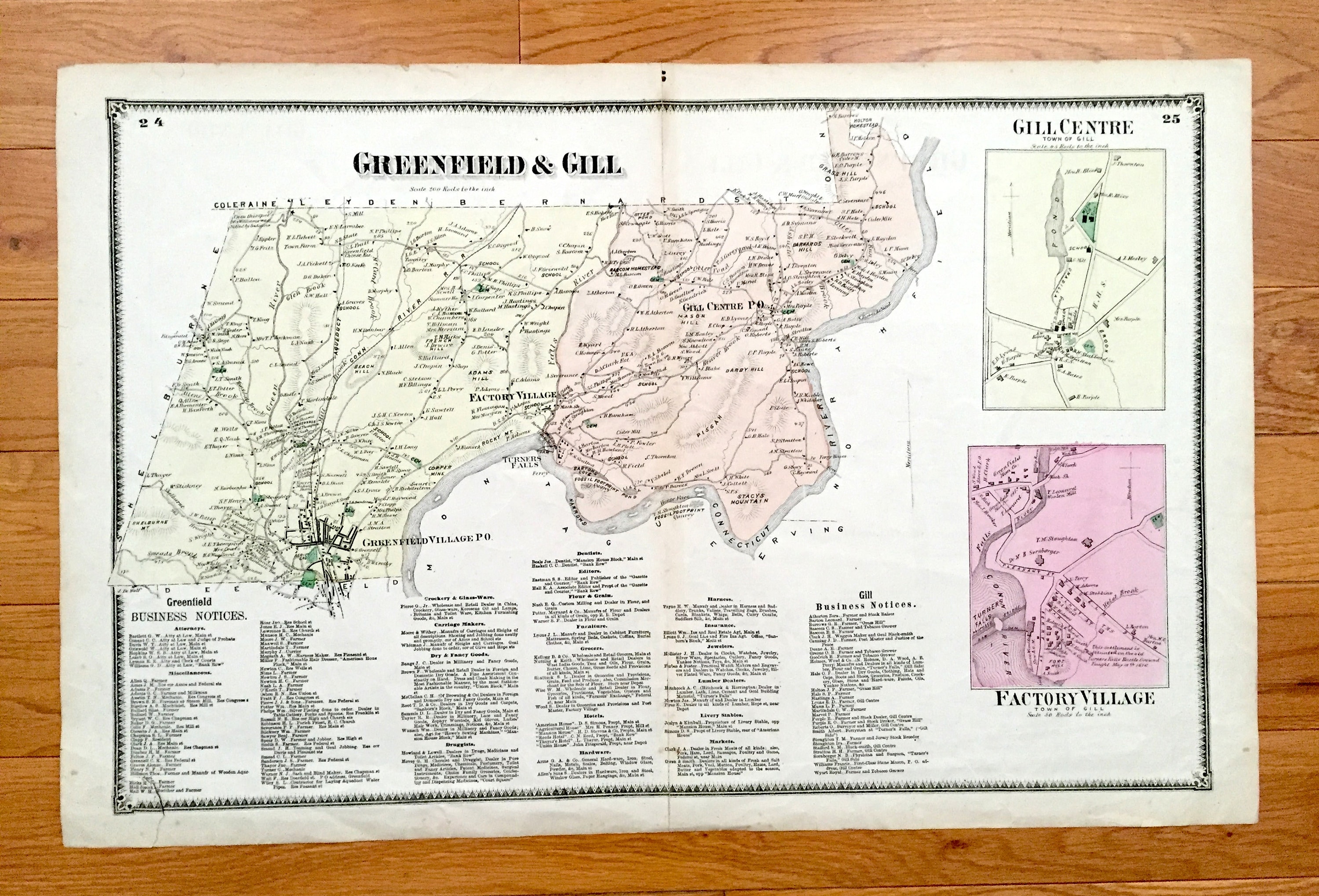 Antique 1871 Greenfield & Gill Massachusetts Map From F.W. - Etsy Israel