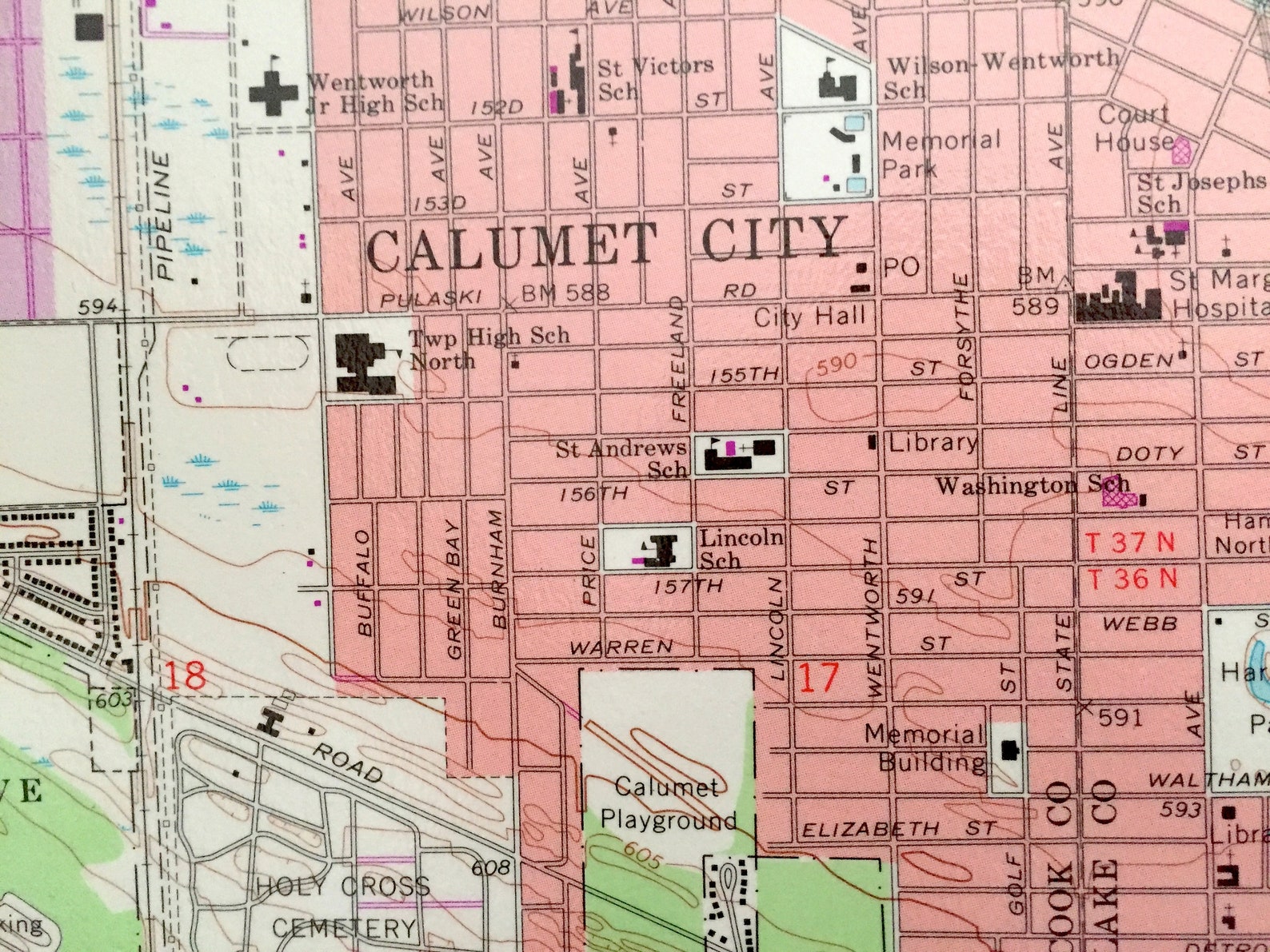 Antique Calumet City, Illinois 1968 US Geological Survey Topographic ...