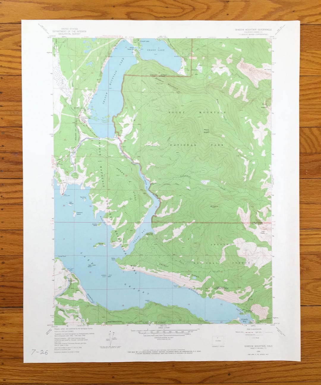 Antique Shadow Mountain, Colorado 1958 US Geological Survey Topographic ...