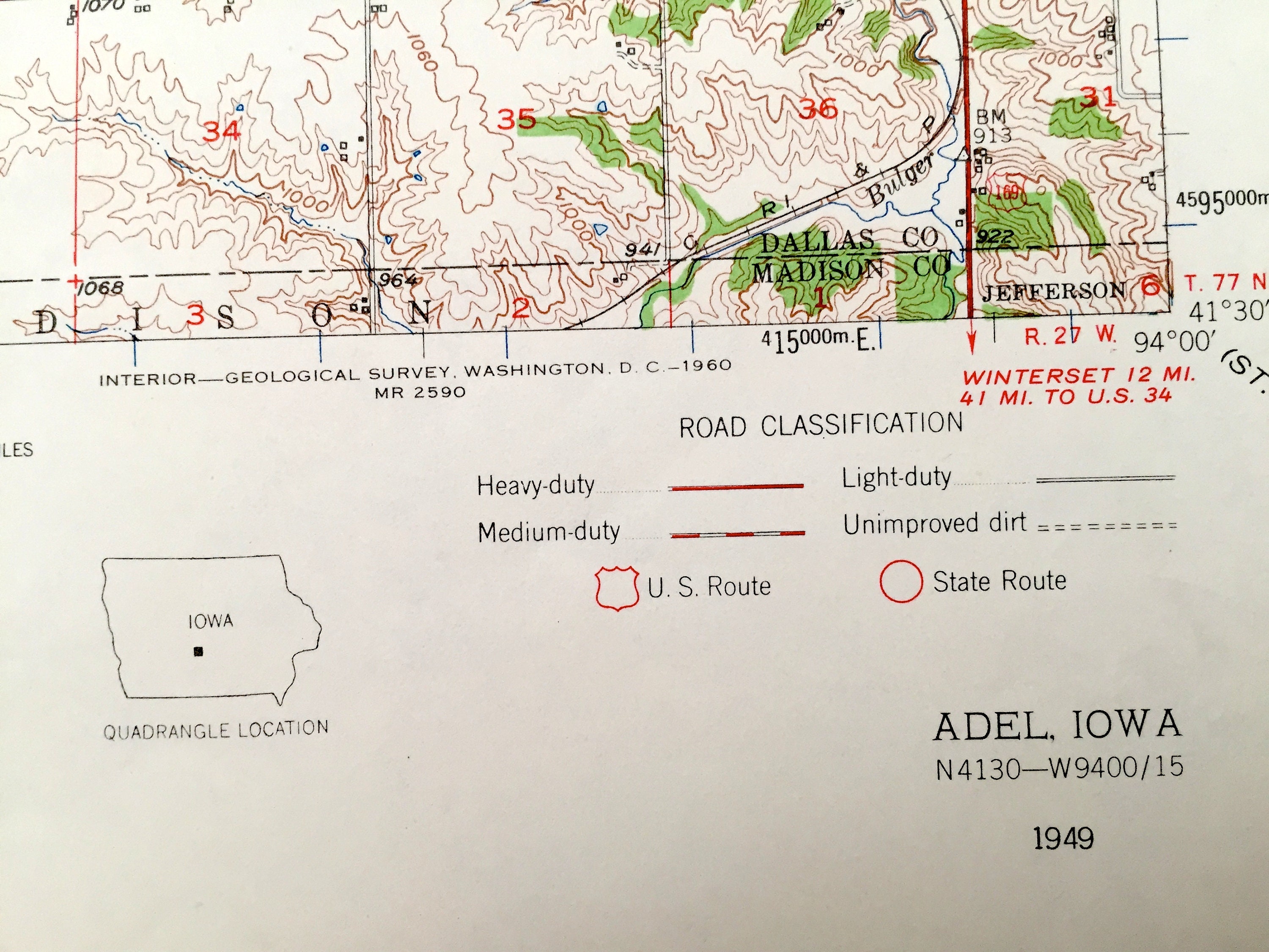 Antique Adel, Iowa 1949 US Geological Survey Topographic Map – Redfield ...