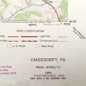 Antique Vandergrift, Pennsylvania 1953 US Geological Survey Topographic ...